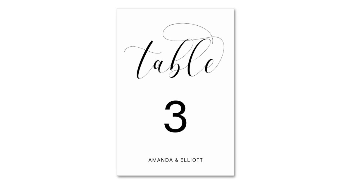 Romantic Black and White Typography Wedding Table Number | Zazzle