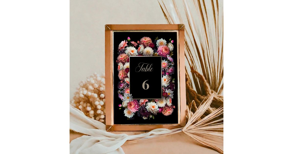Romantic Black Floral Wedding Table Number | Zazzle