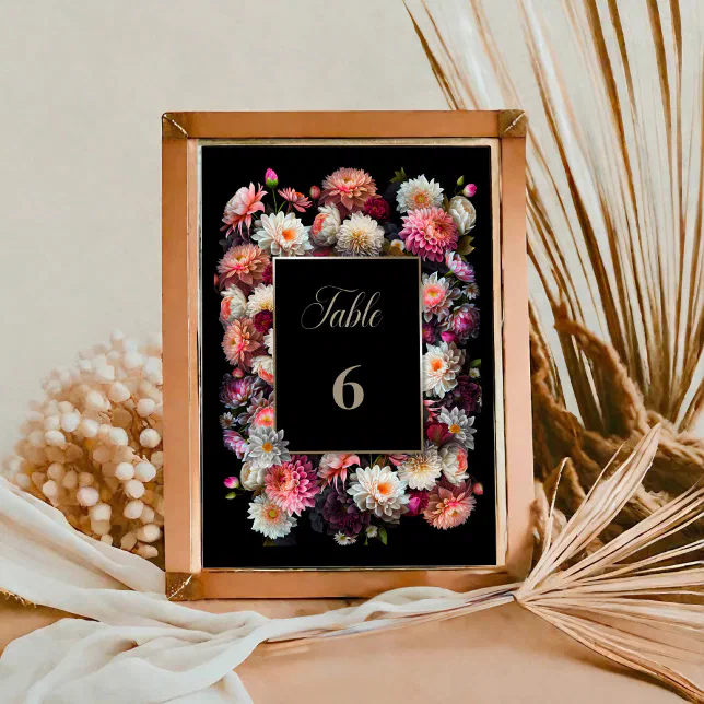 Romantic Black Floral Wedding Table Number | Zazzle