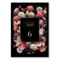 Romantic Black Floral Wedding Table Number | Zazzle