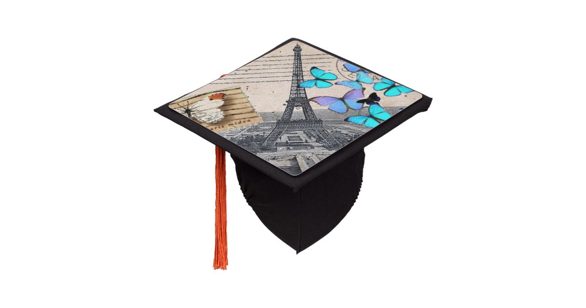 romantic blue butterfly french paris eiffel tower graduation cap topper ...