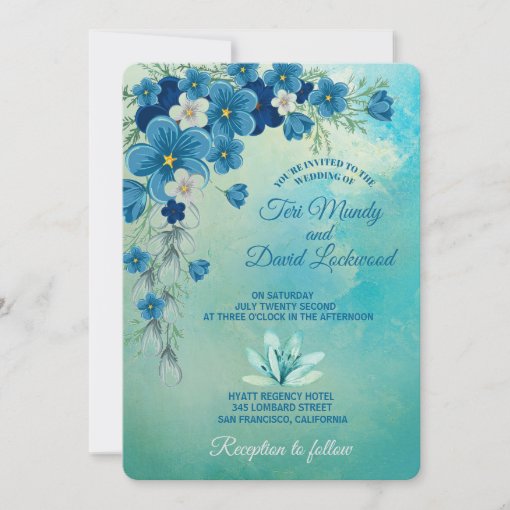 Romantic Blue/Green Floral Wedding Invitations | Zazzle