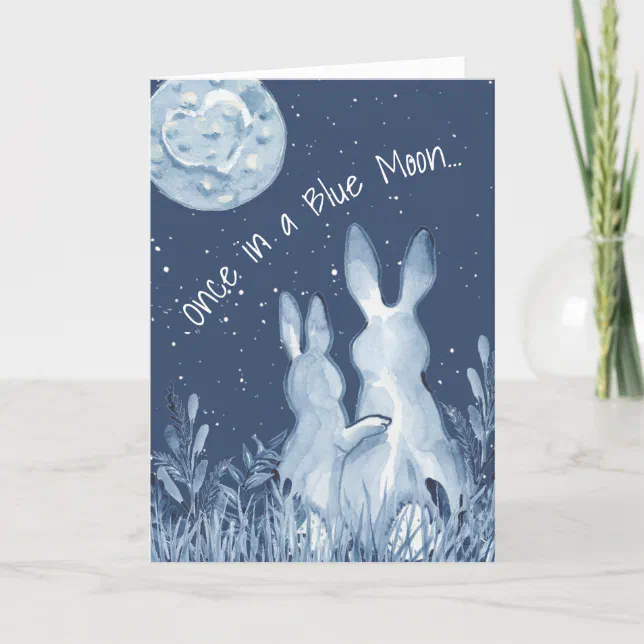 Romantic Blue Moon Rabbit Bunny Valentine Custom Holiday Card | Zazzle