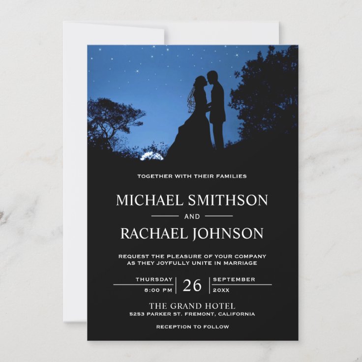 Romantic Blue Night Sky Couple Wedding Invitation | Zazzle