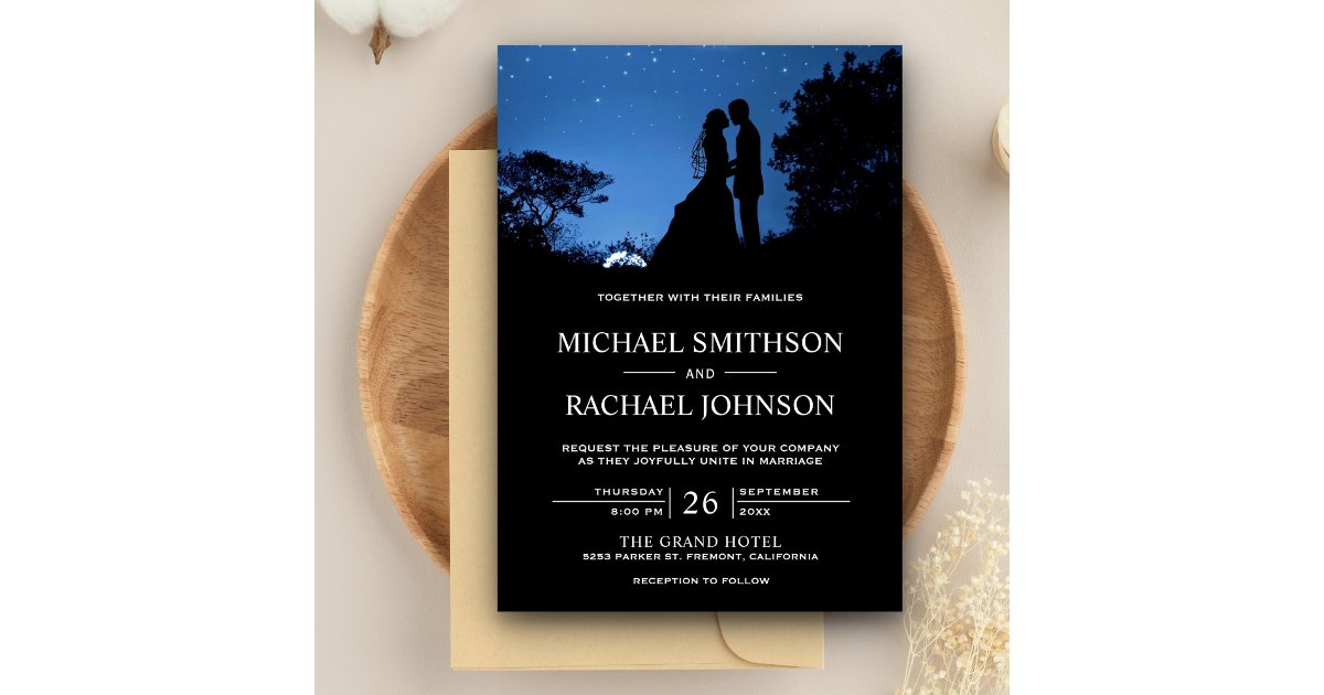 Romantic Blue Night Sky Couple Wedding Invitation | Zazzle