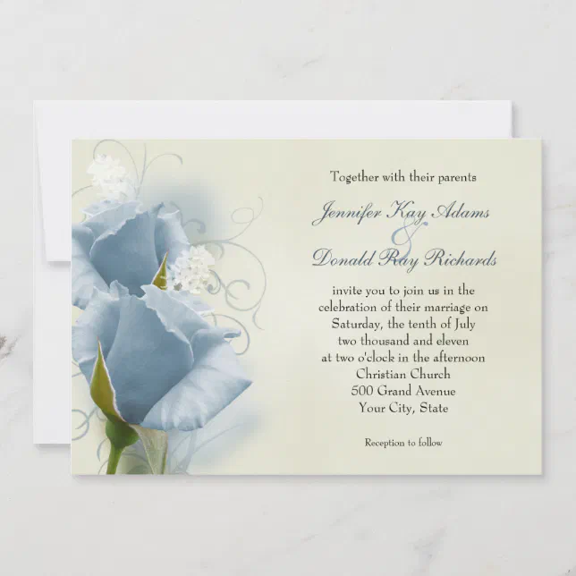 Romantic Blue Roses Wedding Invitation | Zazzle