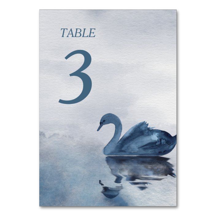 Romantic Blue Swan Wedding Table Number | Zazzle.com