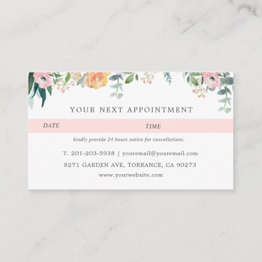 Romantic Blush Floral Hair Makeup Appointment Card | Zazzle