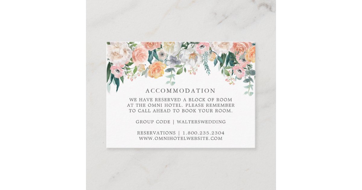 Romantic Blush Floral Wedding Accommodation Cards | Zazzle