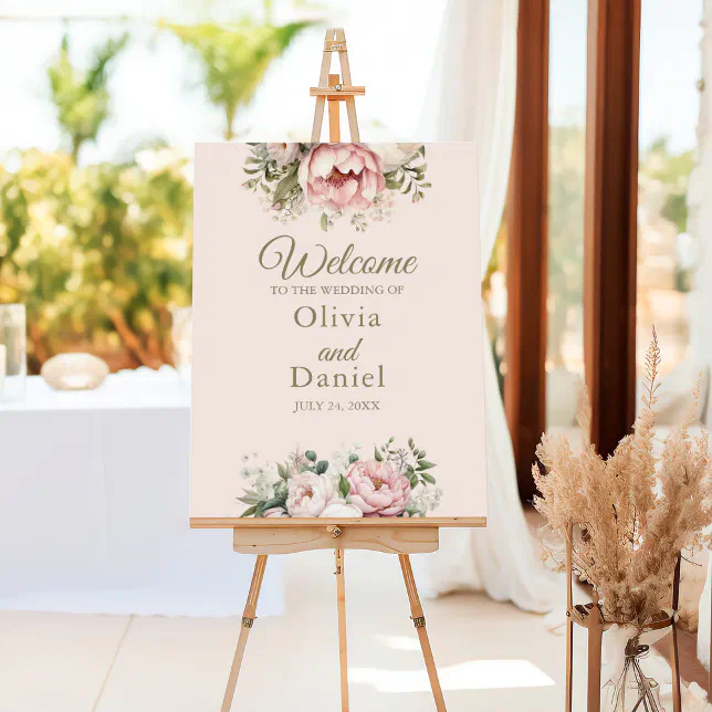 Romantic Blush & Peach Floral Wedding Welcome Sign | Zazzle