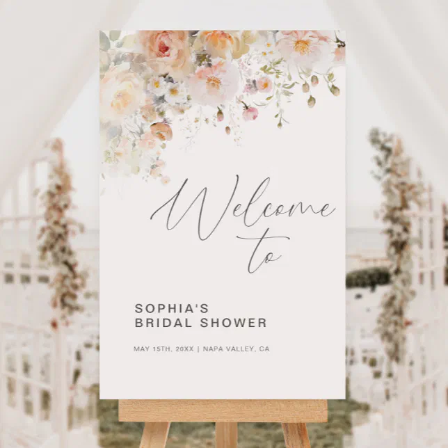 Romantic Blush Peach Floral Welcome Sign | Zazzle
