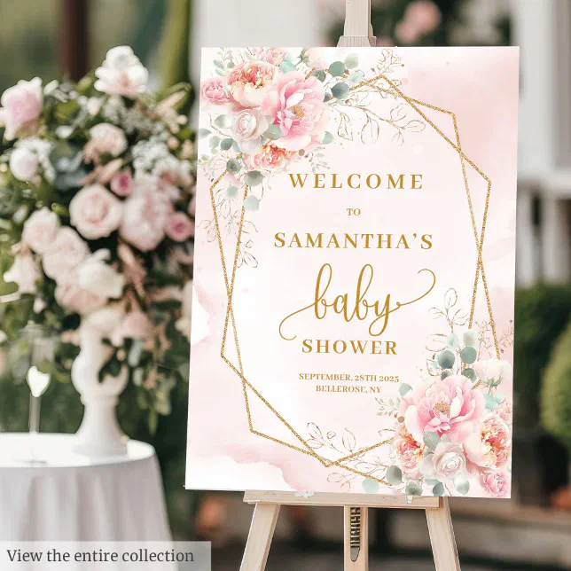 Romantic Blush Pink Sage Green Gold Flowers Poster | Zazzle