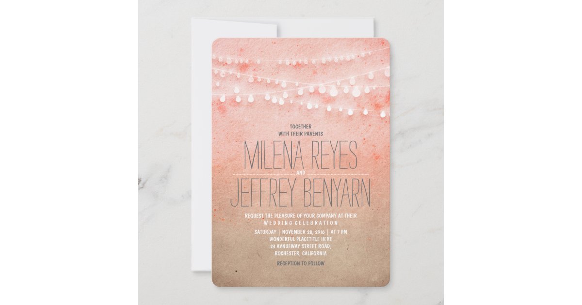 Romantic Blush Pink String Lights Wedding Invites | Zazzle