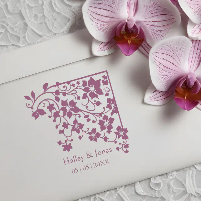 Romantic Boho Rustic Wildflowers Corner Wedding Rubber Stamp | Zazzle