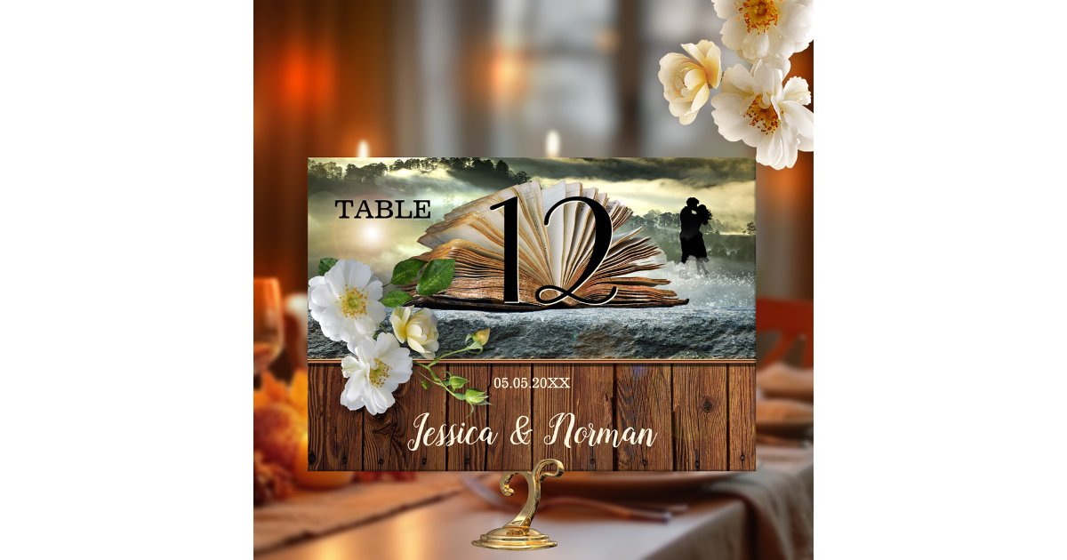 Romantic Book Lovers Table Number Card | Zazzle