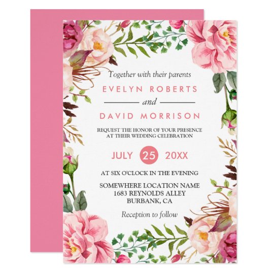 Romantic Botanical Pink Floral Wedding Celebration Invitation | Zazzle.com