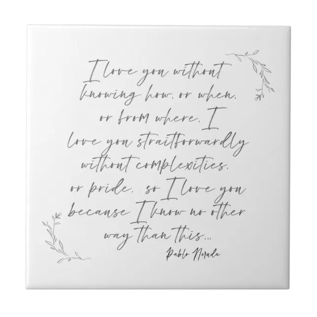 Romantic Botanical Poetry Calligraphy Ceramic Tile | Zazzle