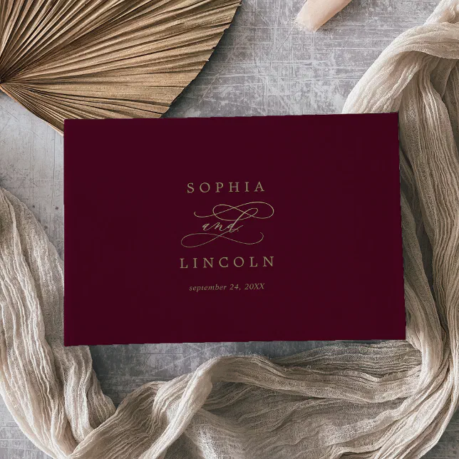 Romantic Burgundy Calligraphy Monogram Wedding Guest Book | Zazzle