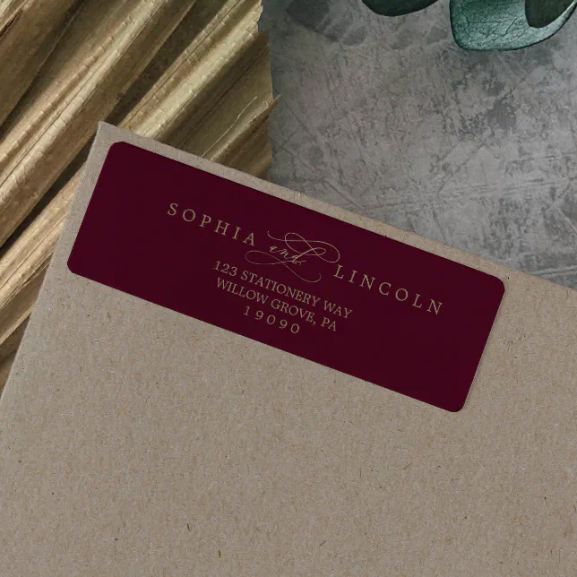 Romantic Burgundy Calligraphy Return Address Label | Zazzle