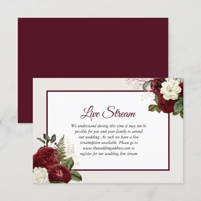 Romantic Burgundy Floral Wedding Live Stream Invitation | Zazzle.com