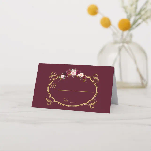 Romantic Burgundy Marsala Floral Fall Table Number Place Card | Zazzle