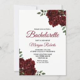 Romantic Burgundy Red Rose Bachelorette Invite | Zazzle