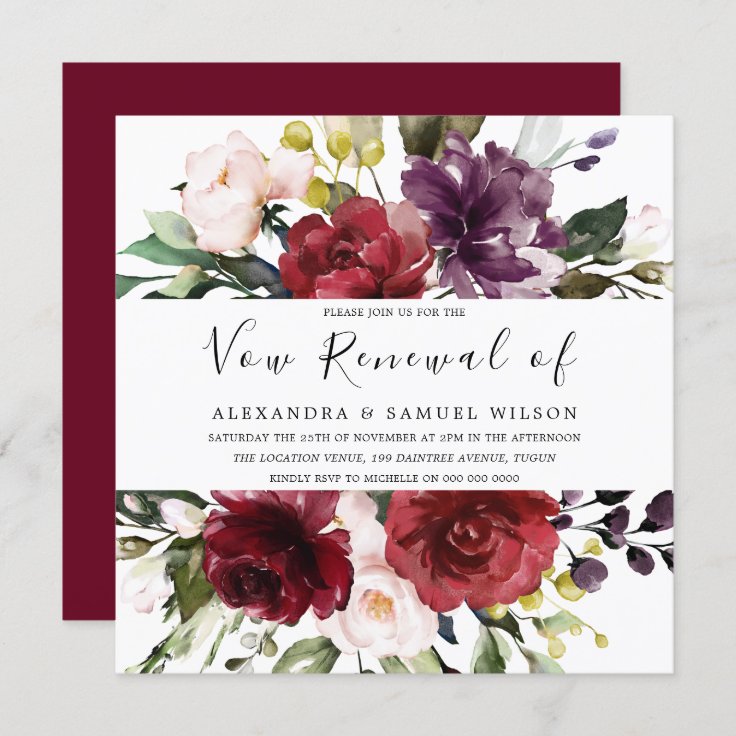 Romantic Burgundy Red Rose Vow Renewal Invitation | Zazzle