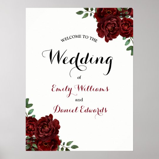 Romantic Burgundy Red Rose Wedding Sign | Zazzle.com