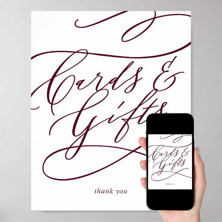 Romantic Burgundy Text Calligraphy Cards and Gifts Poster | Zazzle