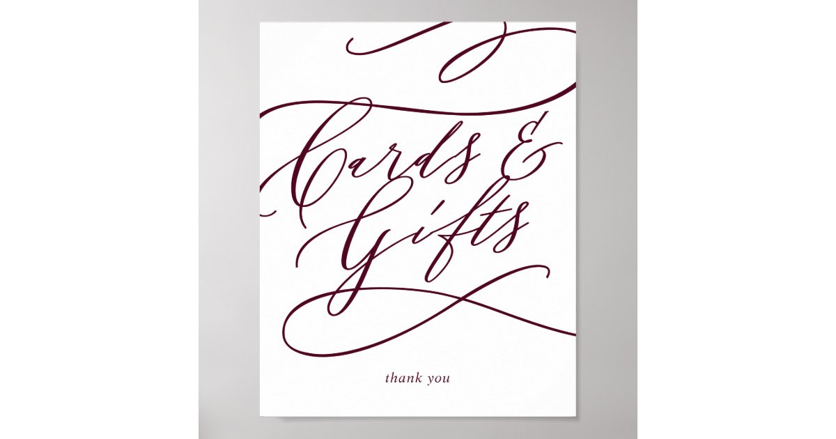Romantic Burgundy Text Calligraphy Cards and Gifts Poster | Zazzle