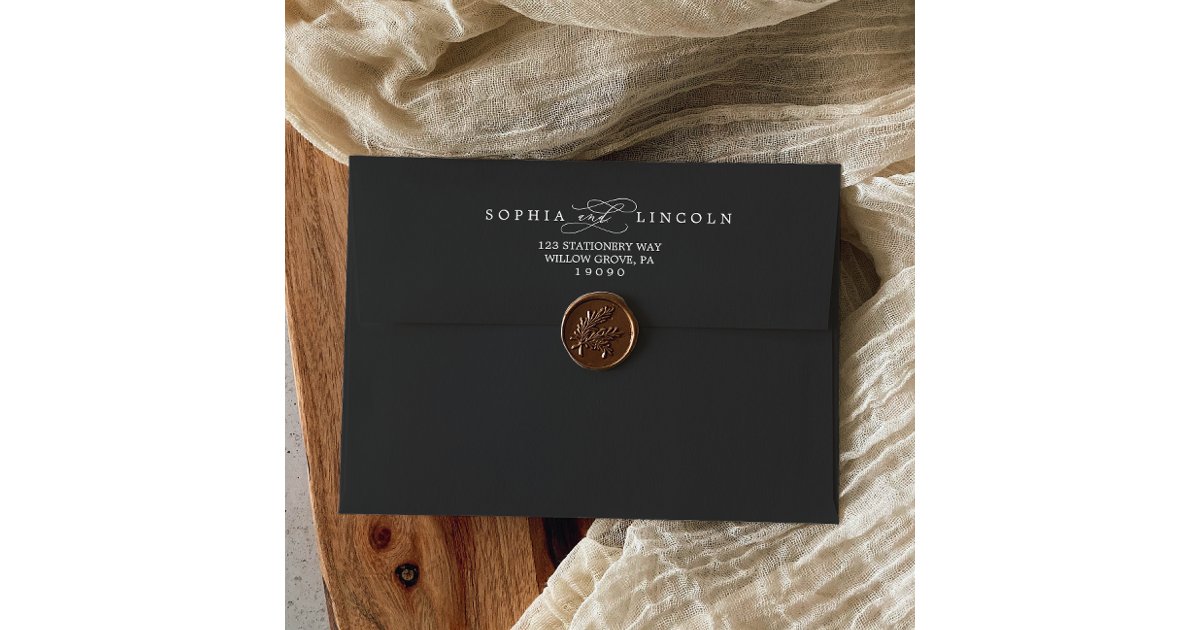 Romantic Calligraphy Black Wedding Invitation Envelope | Zazzle
