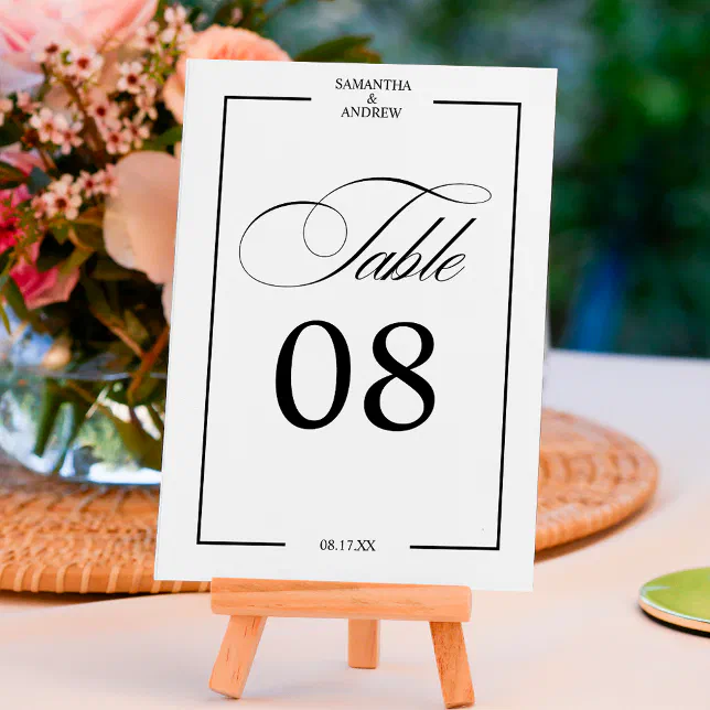Romantic calligraphy black white chic table number | Zazzle