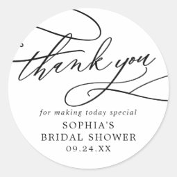 Romantic Calligraphy Bridal Shower Thank You Favor Classic Round ...