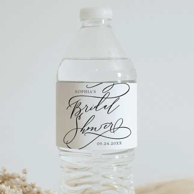 Romantic Calligraphy Bridal Shower Water Bottle Label | Zazzle