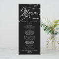 Romantic Calligraphy | Dark Black Wedding Dinner Menu | Zazzle