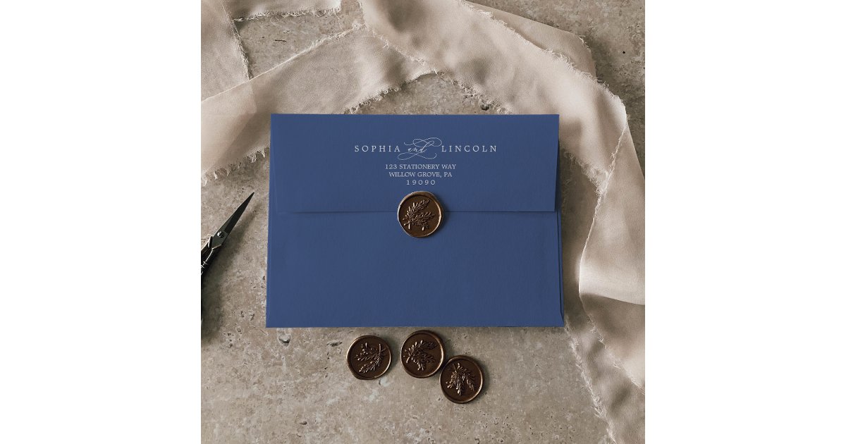 Romantic Calligraphy | Denim Blue Wedding Envelope | Zazzle