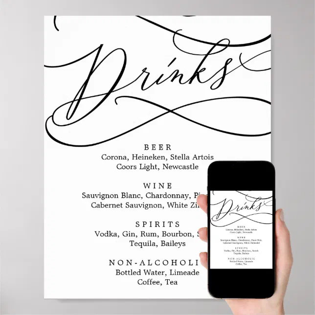Romantic Calligraphy Drink Menu Sign | Zazzle