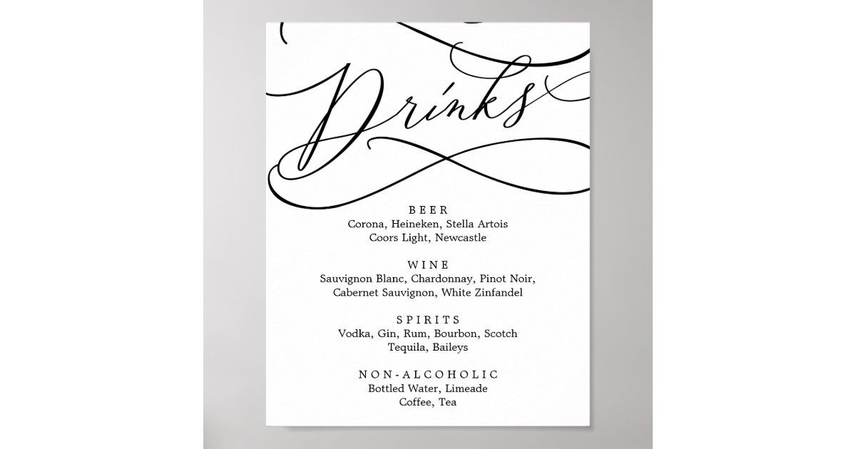 Romantic Calligraphy Drink Menu Sign | Zazzle
