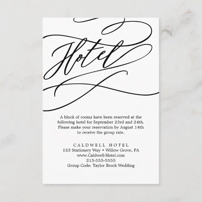 Romantic Calligraphy Flourish Hotel Enclosure Card | Zazzle