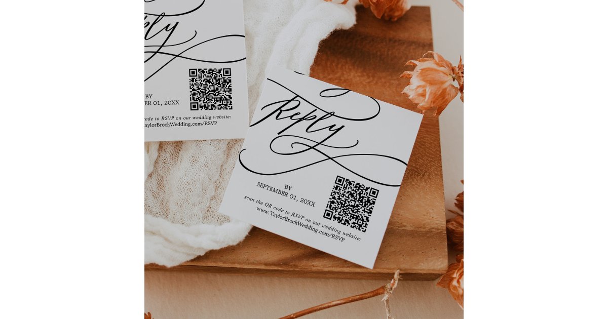 Romantic Calligraphy Flourish QR Code Wedding RSVP Enclosure Card | Zazzle