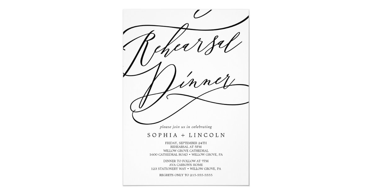 Romantic Calligraphy | Flourish Rehearsal Dinner Invitation | Zazzle.com