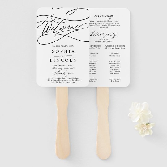 Romantic Calligraphy Flourish Wedding Program Fan | Zazzle.com