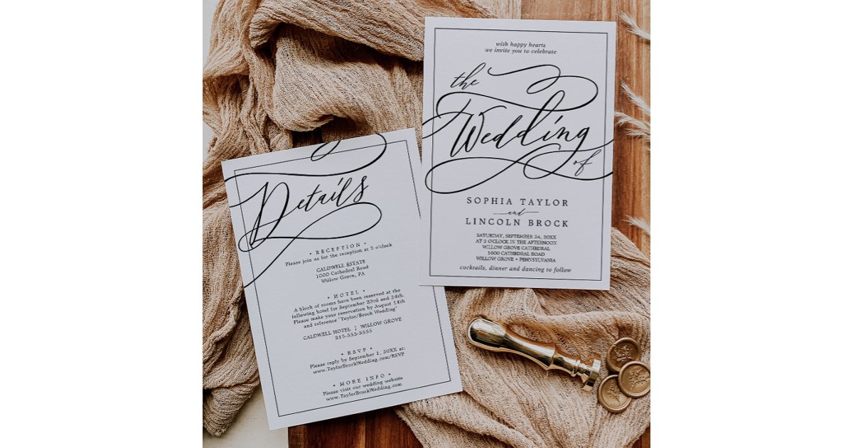 Romantic Calligraphy | Frame All In One Wedding Invitation | Zazzle