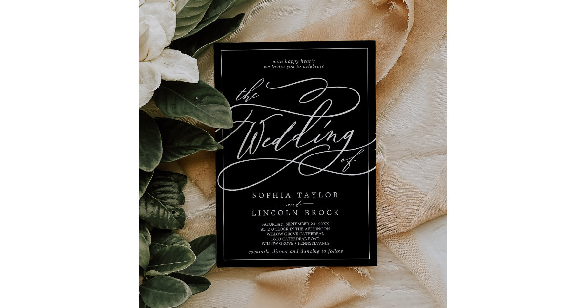Romantic Calligraphy | Frame Black The Wedding Of Invitation | Zazzle