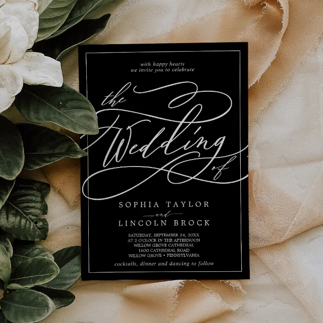 Romantic Calligraphy | Frame Black The Wedding Of Invitation | Zazzle
