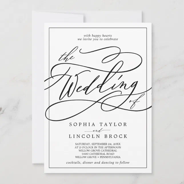 Romantic Calligraphy | Frame The Wedding Of Invitation | Zazzle