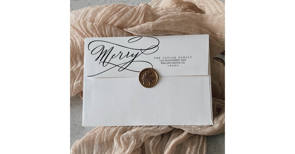 Romantic Calligraphy Merry Christmas Card Envelope | Zazzle