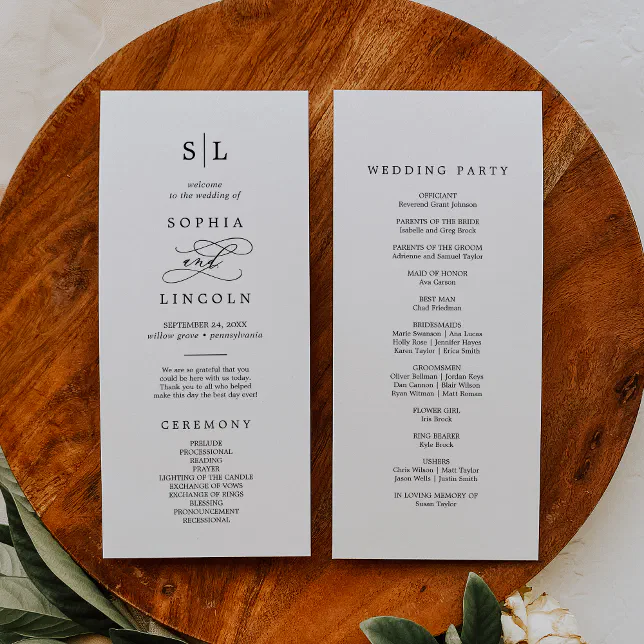 Romantic Calligraphy Monogram Wedding Program | Zazzle