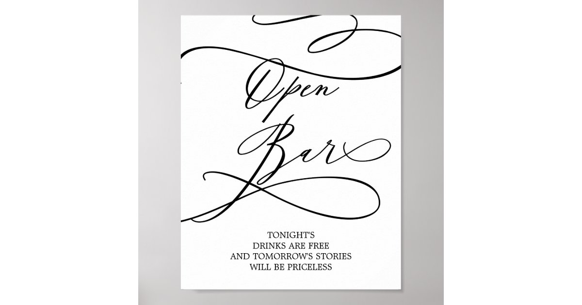 Romantic Calligraphy Open Bar Sign | Zazzle