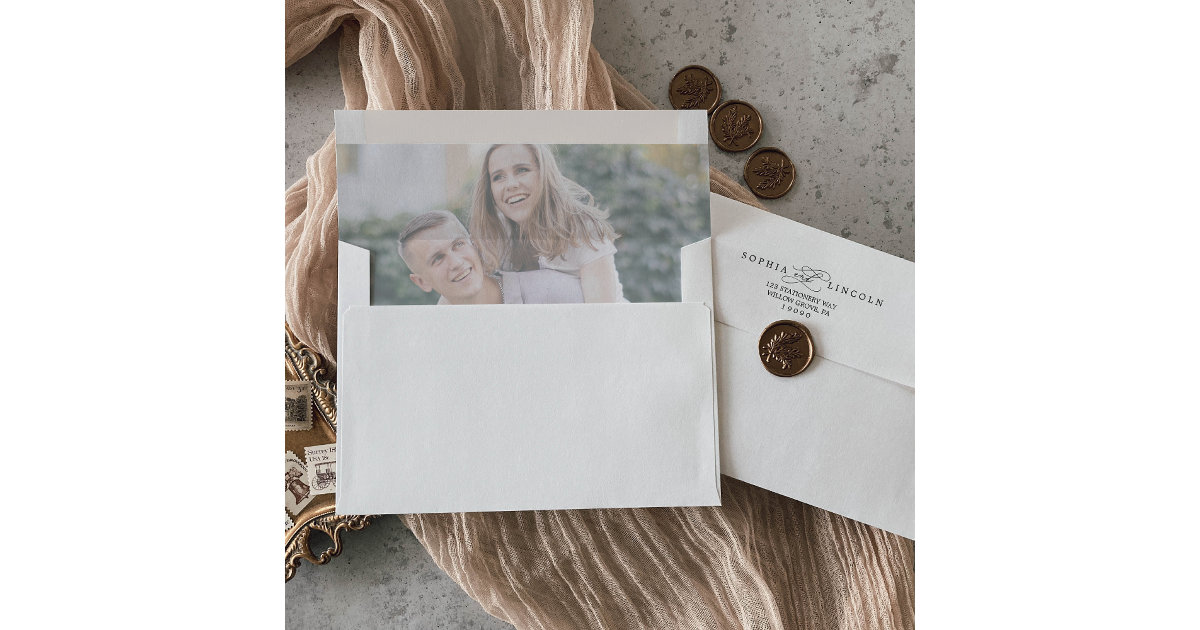 Romantic Calligraphy Photo Wedding Invitation Envelope | Zazzle